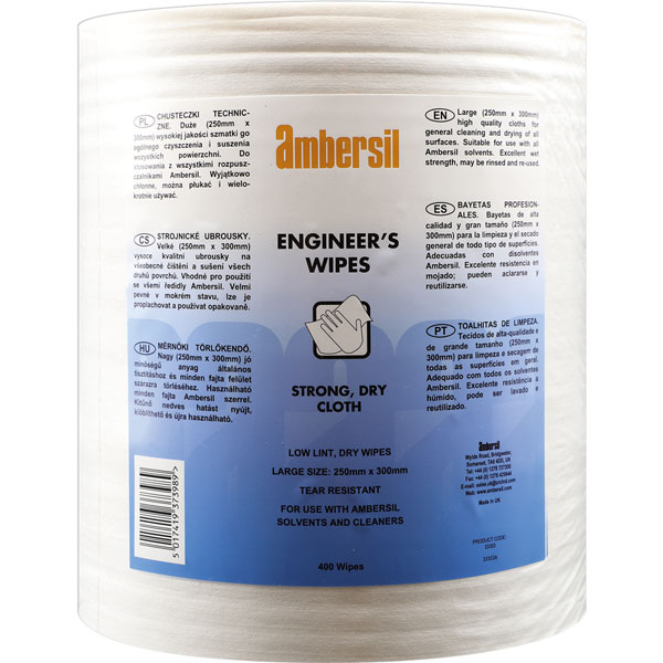 Ambersil 33353-AA Engineers Wipes 250 x 300mm - 400 Wipes | Rapid ...