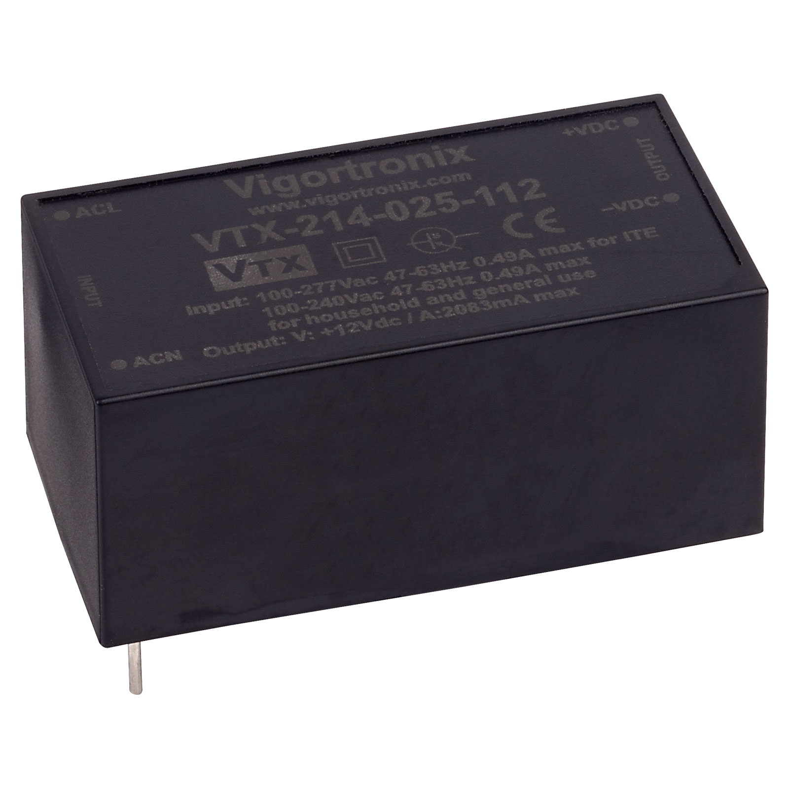 Vigortronix VTX-214-025-112 25W 90-305V Input AC-DC Converter 12V ...