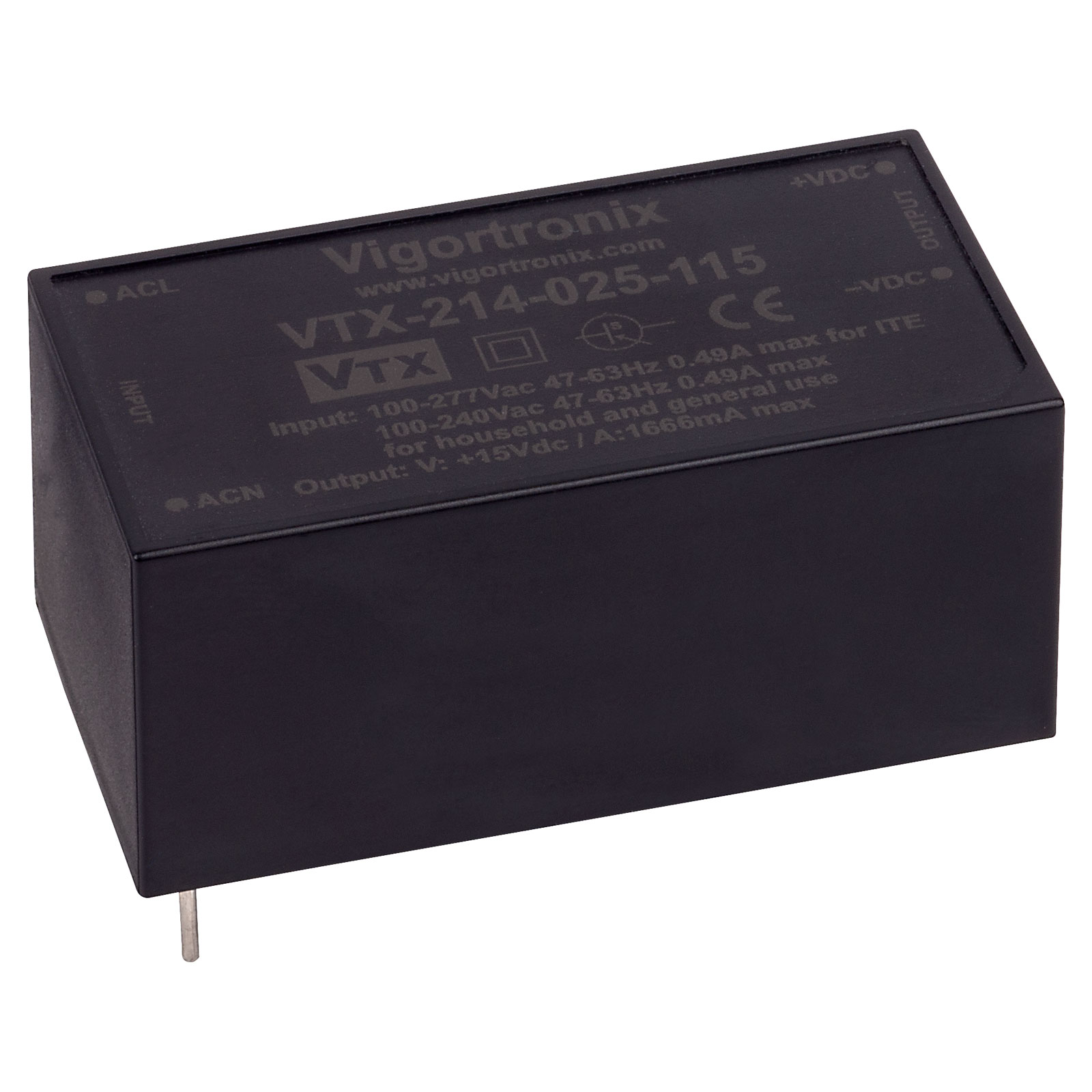 Vigortronix VTX-214-025-115 25W 90-305V Input AC-DC Converter 15V ...