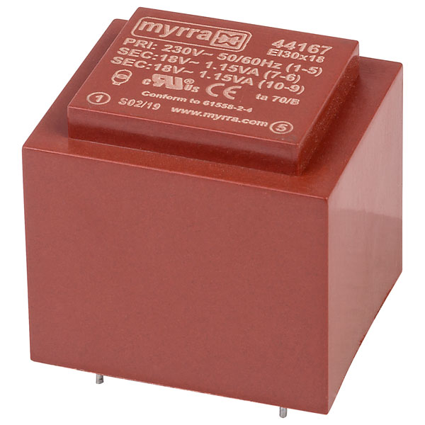 Myrra 44167 EI30 Encapsulated PCB Transformer 230V 2.3VA 0-18V 0-18V ...
