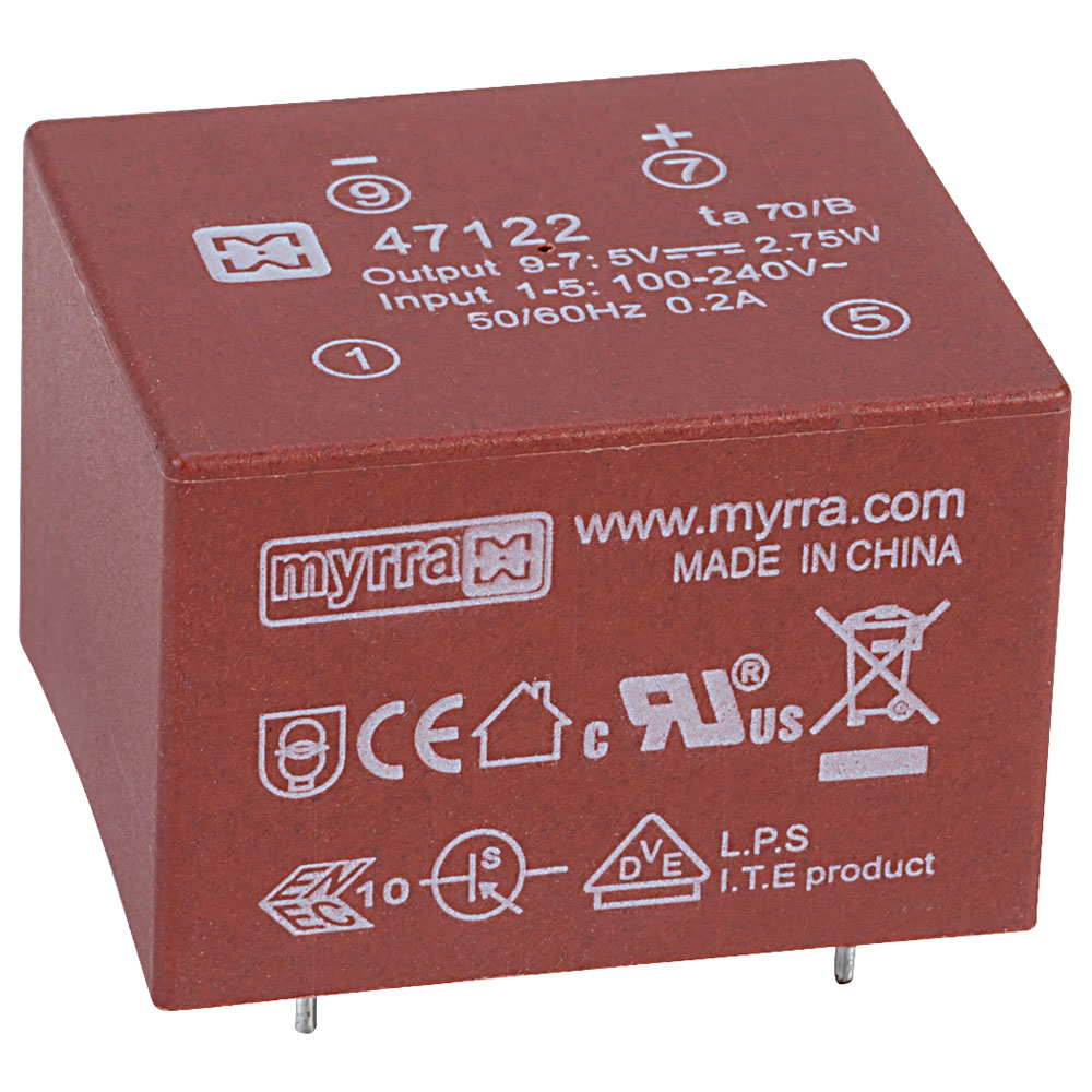 Myrra 47122 2.75W 5V AC-DC Power Supply Single Output | Rapid Electronics
