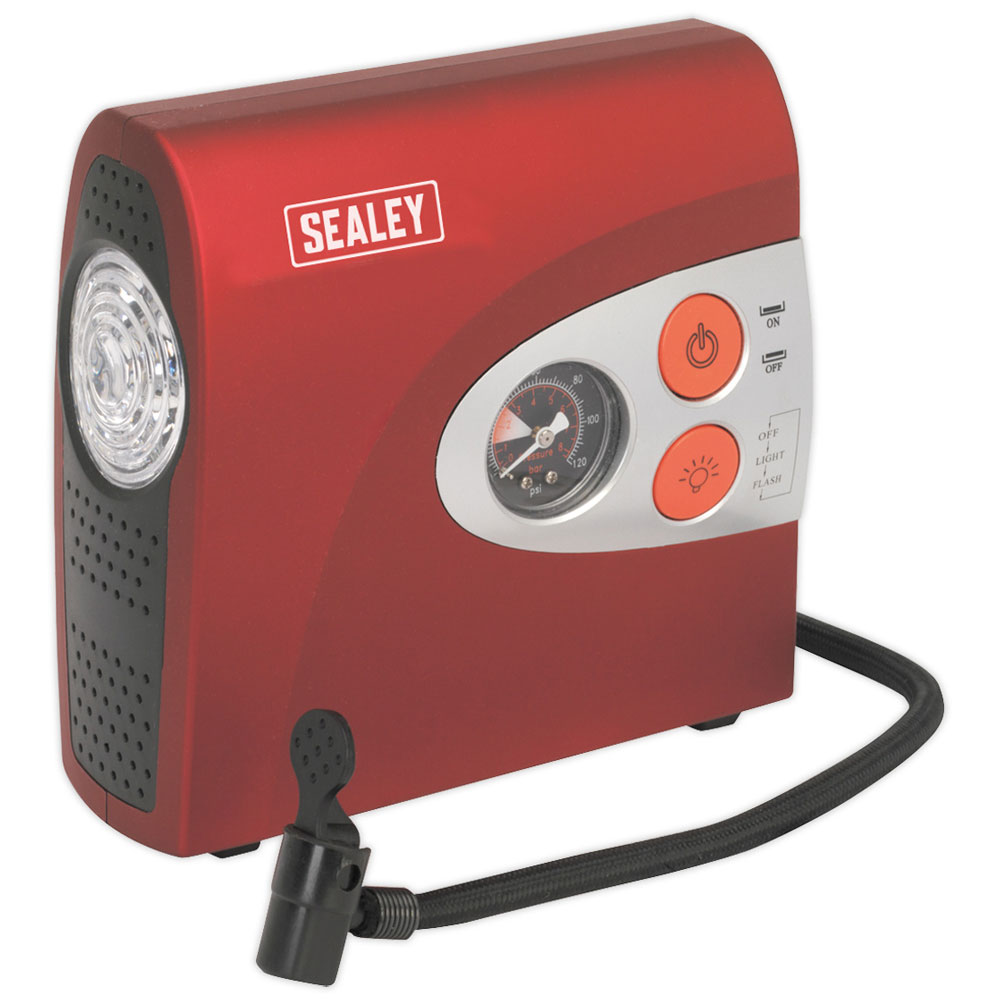 Sealey MAC01 Mini Air Compressor with Work Light 12V | Rapid Electronics