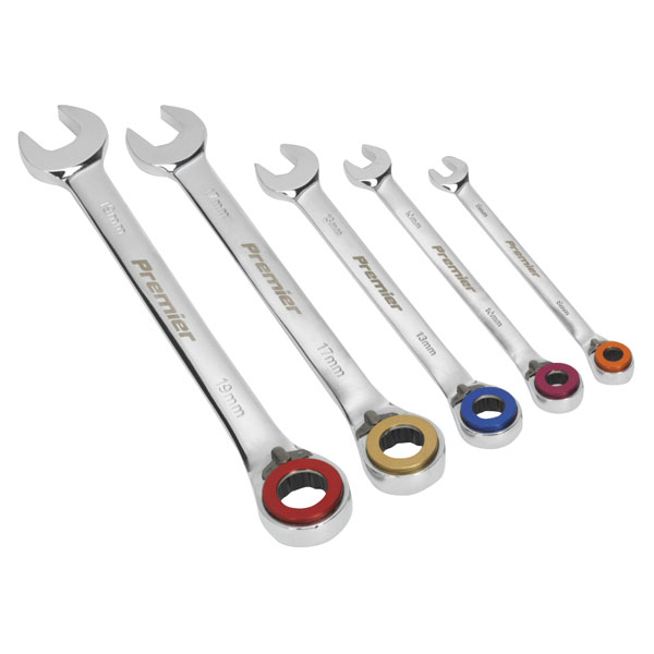Sealey AK63905 Reversible Combination Ratchet Spanner Set 5pc Magnetic ...
