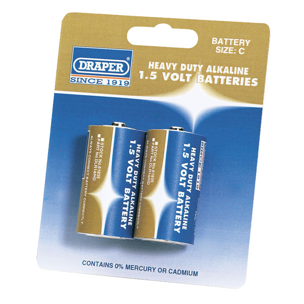 Draper 61835 Heavy Duty C Size Alkaline Batteries (Pack of 2) | Rapid ...