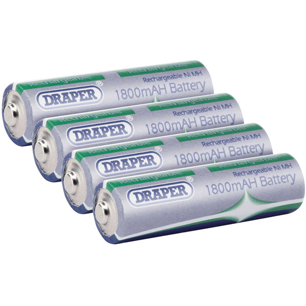 Draper Pack of 4 Heavy Duty Ni-mh AA Batteries | Rapid Electronics