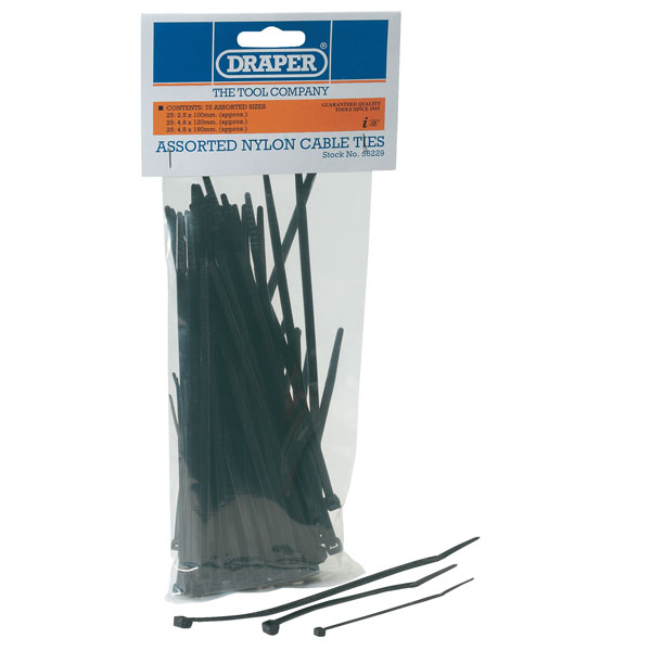 Draper 28886 75 Piece Nylon Assorted Cable Tie Pack | Rapid Electronics