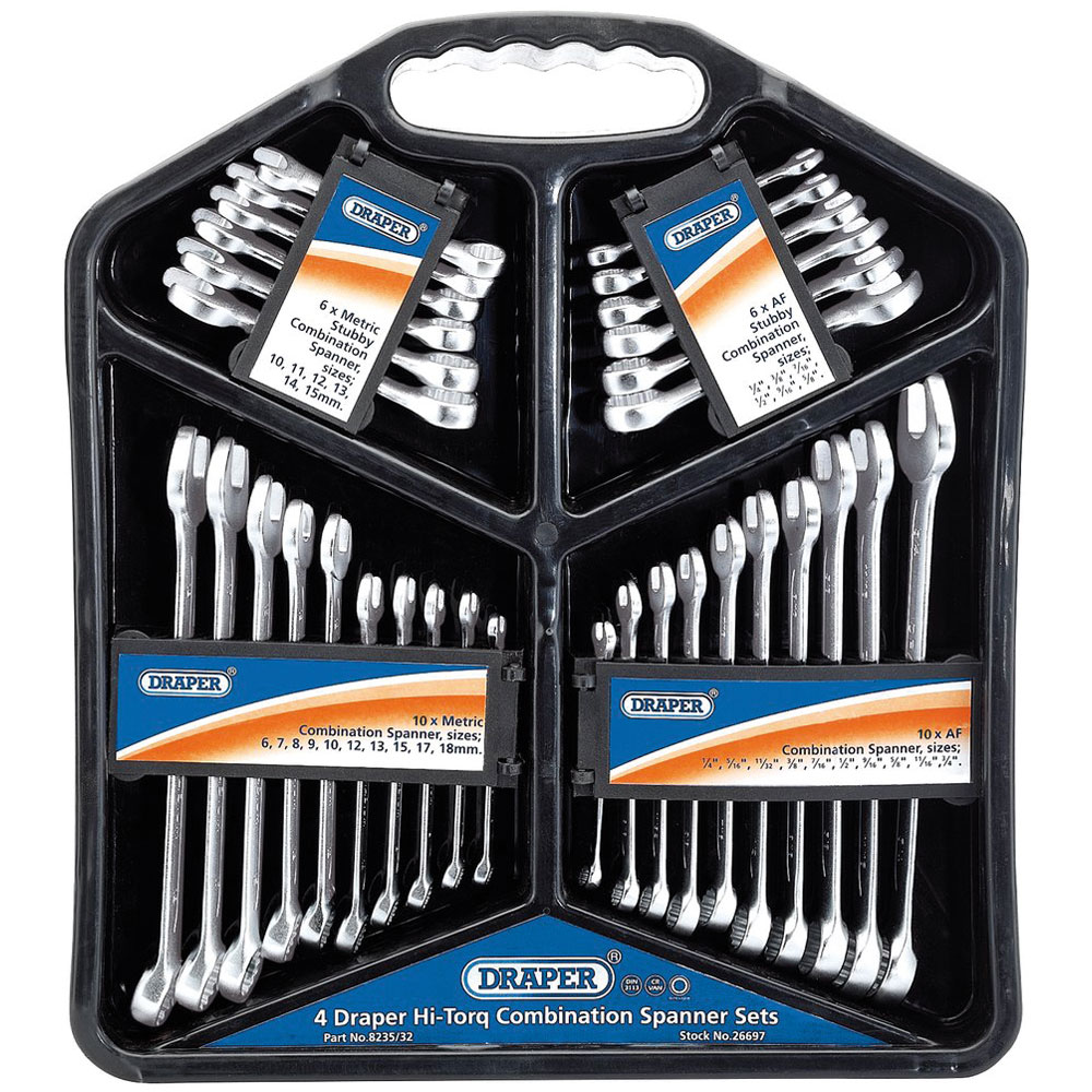 Draper 26697 Four Hi-Torq® Combination Spanner Sets (32 Piece) | Rapid ...