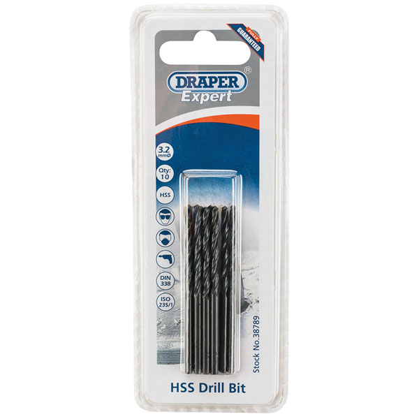 Draper Expert 38789 3.2mm HSS Twist Drill - Pack 10 | Rapid Electronics