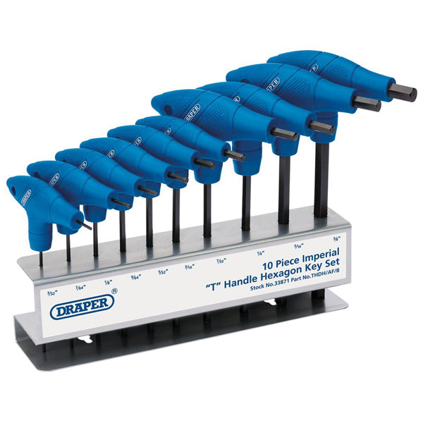 Draper 33871 Imperial T-Handle Hexagon Key Set (10 Piece) | Rapid Electronics