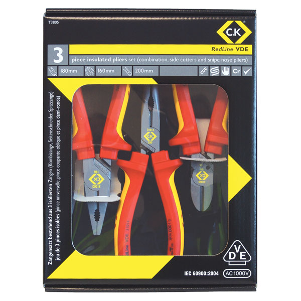 CK Tools T3805 Redline VDE Plier Set/3 | Rapid Online
