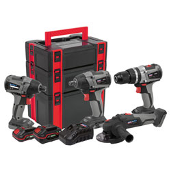 Sealey CP20VCOMBOX1 Brushless Tool Combo 4 x 20V - 2 Batteries | Rapid ...