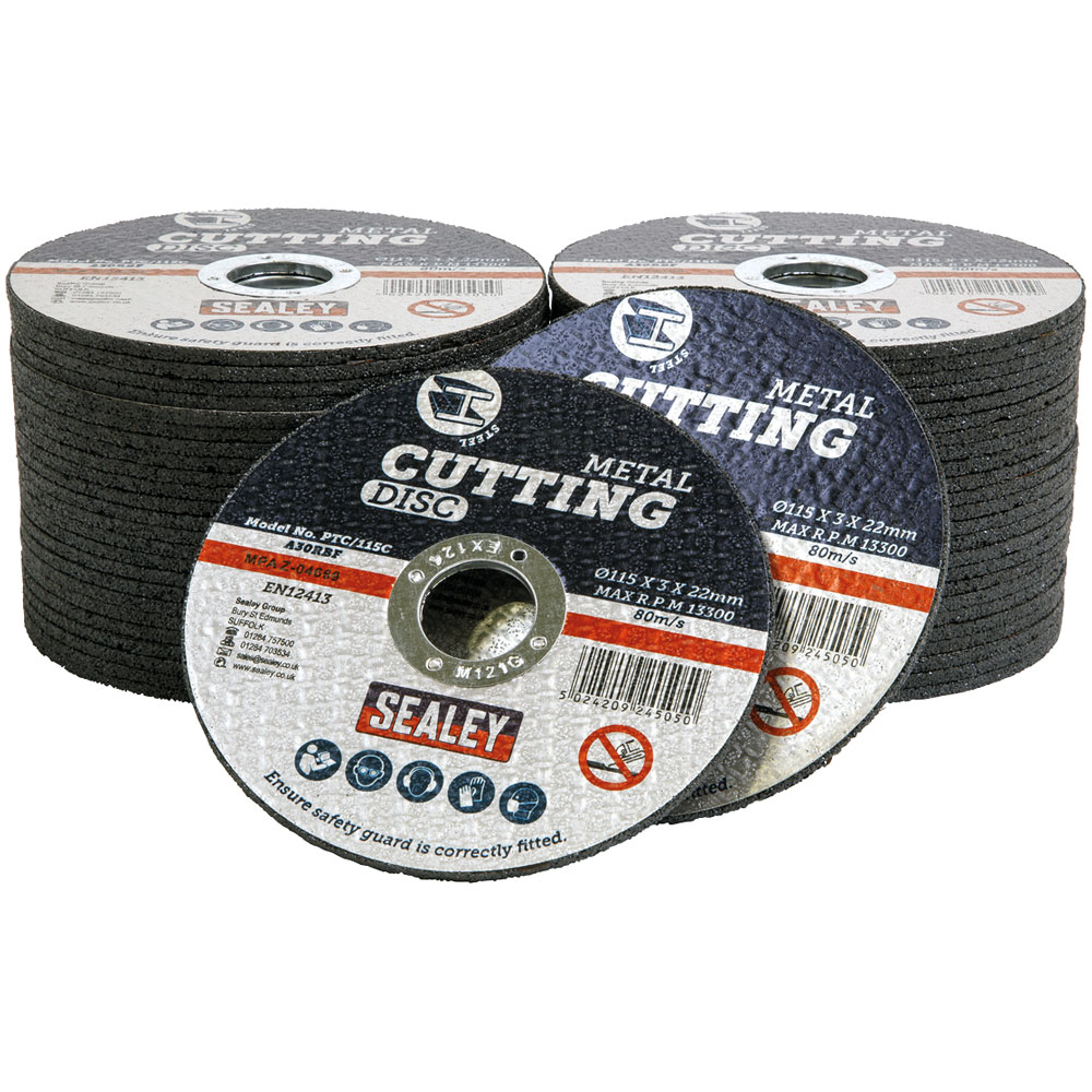 Sealey PTC/115C50 Cutting Disc Pack of 50 Ø115 x 3mm Ø22mm Bore | Rapid ...