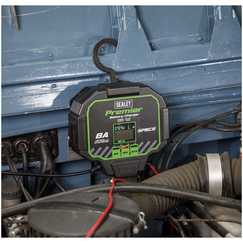 Sealey SPBC8 Battery Charger & Maintainer 8A Automatic | Rapid Online