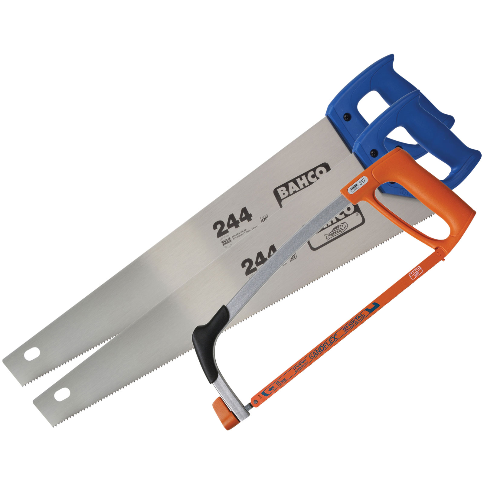 Bahco 2 x 244 Hardpoint Handsaw 550mm (22in) & 1 x 317 Hacksaw 300mm ...