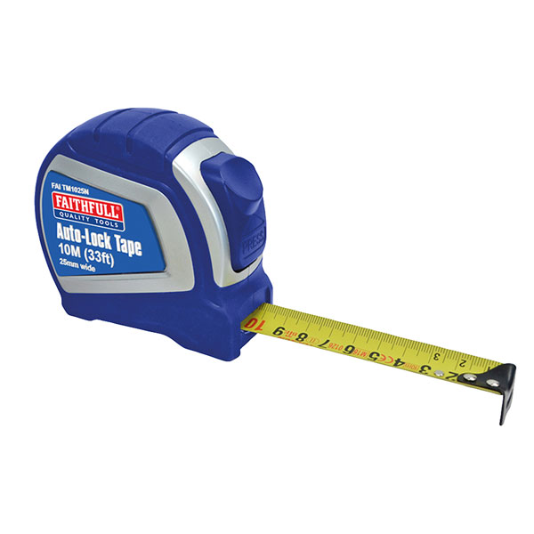 Faithfull KS10 Auto-Lock Tape 10m/33ft (Width 25mm) | Rapid Electronics
