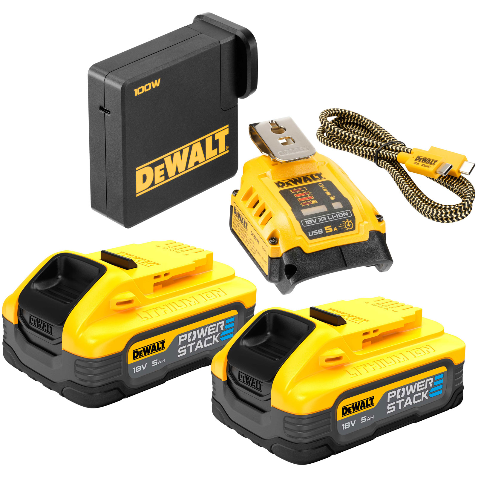 DEWALT DCB094H2 GB DCB094 H2USB C POWERSTACK Starter Kit 18V 2 x 5.0Ah Li ion Rapid Electronics