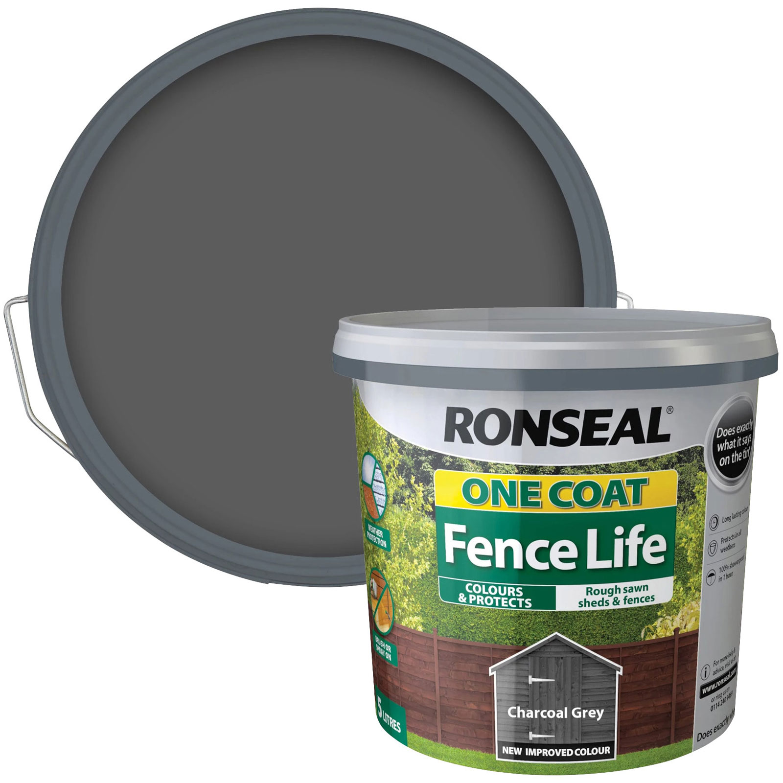 Ronseal 38876 One Coat Fence Life Charcoal Grey 5 litre | Rapid Electronics